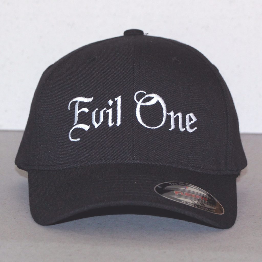 Black Biker Caps with White Old English Letters | Evil One®